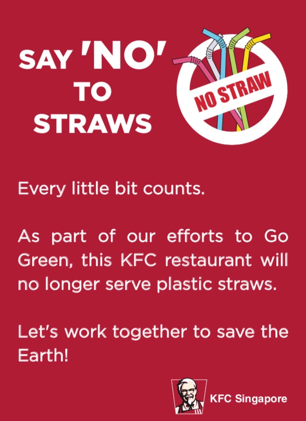 KFC Goes Green: KFC Singapore Stops Serving Plastic Straws Islandwide ...